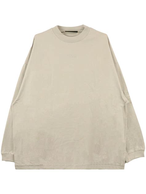 Fear Of God Essentials Logo Embroidered Long Sleeve T Shirt Neutrals