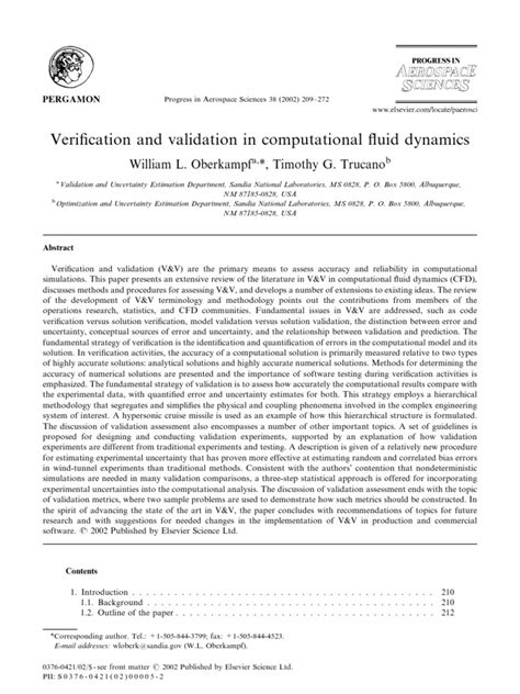 verification and validation in computational fluid dynamics pdf