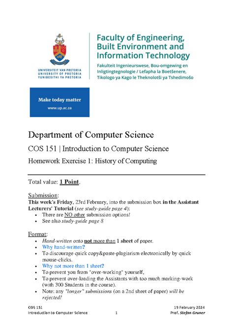 Cos 151 Homework 1 Cos 1 51 19 February 2024 Introduction To Computer Science 1 Prof Stefan