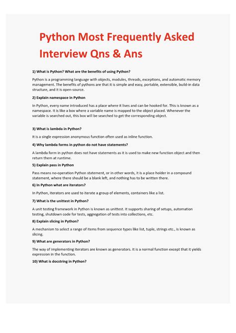 Solution Python Most Frequently Asked Interview Question And Answers