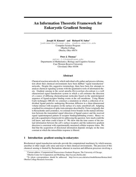 Pdf An Information Theoretic Framework For Eukaryotic Gradient Sensing