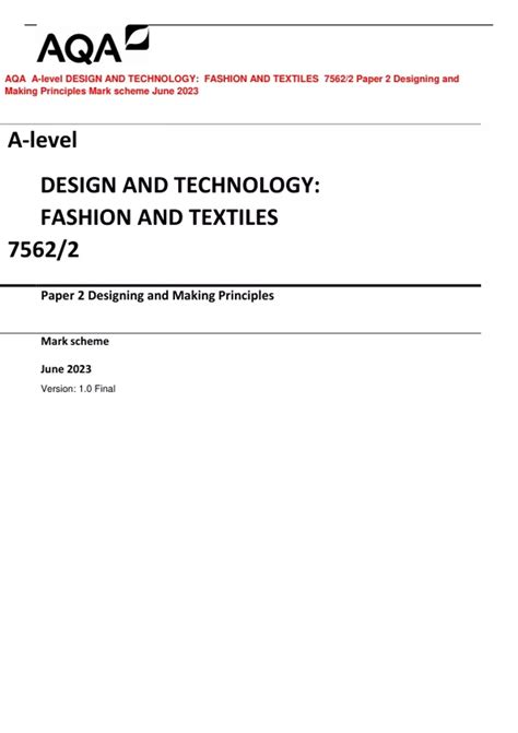 Aqa A Level Design And Technology Fashion And Textiles Paper 2 Designing And Making Principles