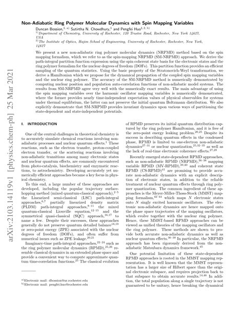 Pdf Non Adiabatic Ring Polymer Molecular Dynamics With Spin Mapping Variables