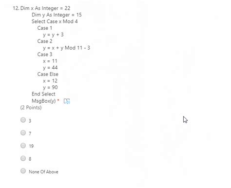 Solved 12 Dim X As Integer 22 Dim Y As Integer 15