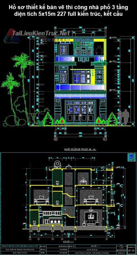 Hồ sơ thiết kế bản vẽ thi công nhà phố tầng diện tích x m full kiến trúc kết cấu