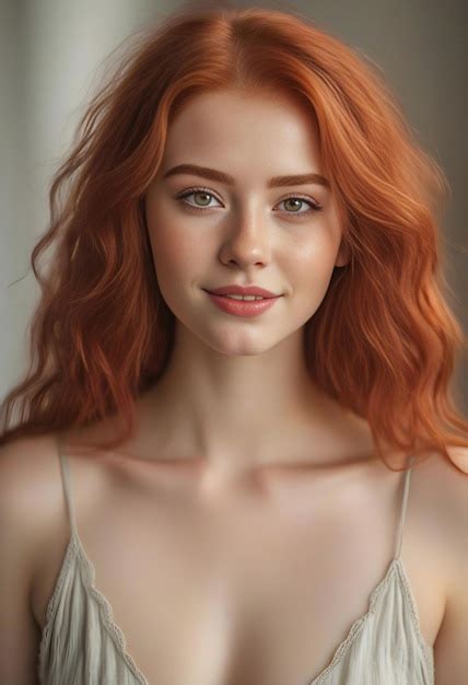 Premium Photo Portrait Of Beautiful Redhead Girl With Freckles On Face
