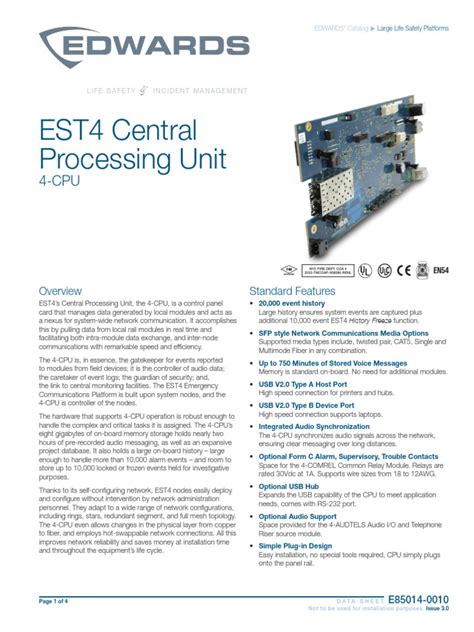 Edwards Est4 4 Cpu Datasheet Pdf Computer Network Usb