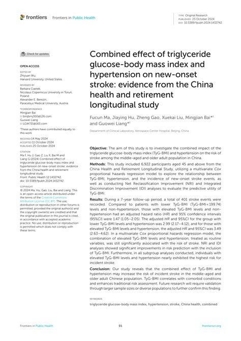 Pdf Combined Effect Of Triglyceride Glucose Body Mass Index And