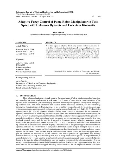 Pdf Adaptive Fuzzy Control Of Puma Robot Manipulator In Task Space With Unknown Dynamic And