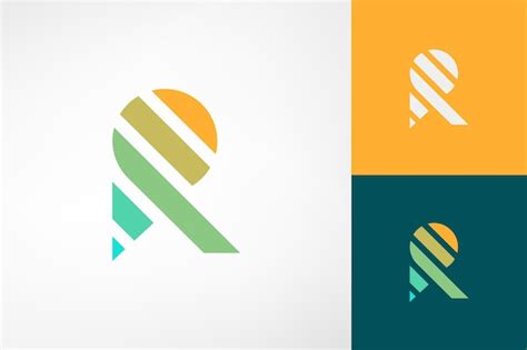 그라데이션 색상이 있는 현대적인 기하학적 R 문자 줄무늬 로고 데이터를 나타내는 줄무늬 프리미엄 벡터