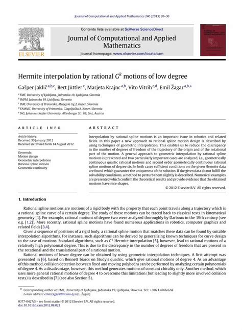 Pdf Hermite Interpolation By Rational Motions Of Low Degree Dokumen