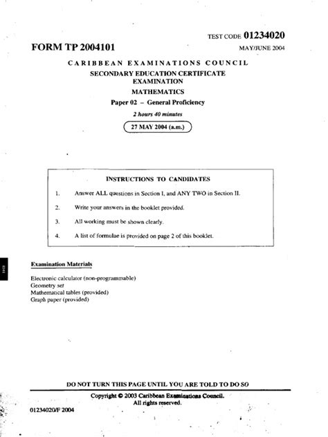 Csec Mathematics June 2004 P2 Pdf Mathematics