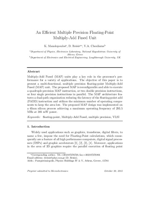 Pdf An Efficient Multiple Precision Floating Point Multiply Add Fused Unit