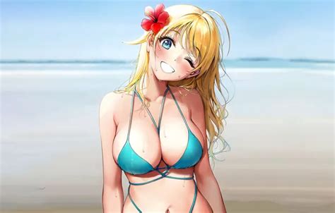 Wallpaper Girl Sexy Wet Cleavage Beach Flower Long Hair Sea For Mobile And Desktop