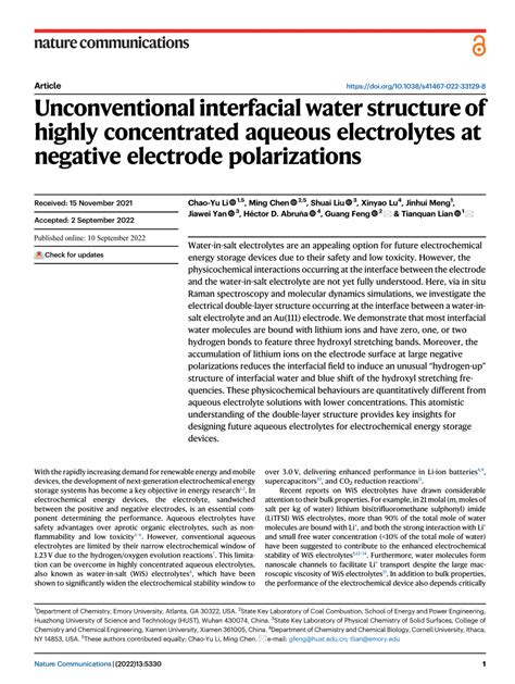 Pdf Unconventional Interfacial Water Structure Of Highly Concentrated Aqueous Electrolytes At