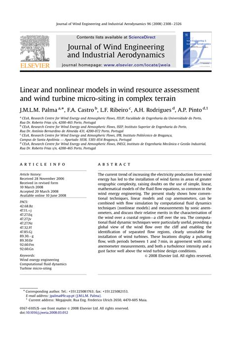 Pdf Linear And Nonlinear Models In Wind Resource Assessment And Wind Turbine Micro Siting In