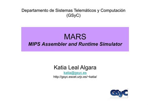 pdf mips assembler and runtime simulator · gsyc mars 1 es un entorno de desarrollo
