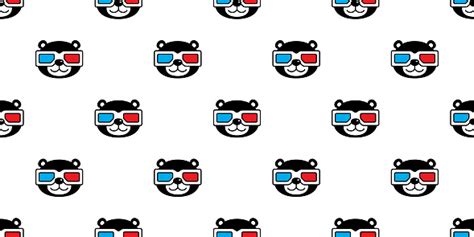 곰 원활한 패턴 북극곰 팝콘 벡터 영화 3d 안경 영화 테디 만화 스카프 고립 타일 배경 반복 벽지 낙서 일러스트 디자인 3d 안경에 대한 스톡 벡터 아트 및 기타 이미지