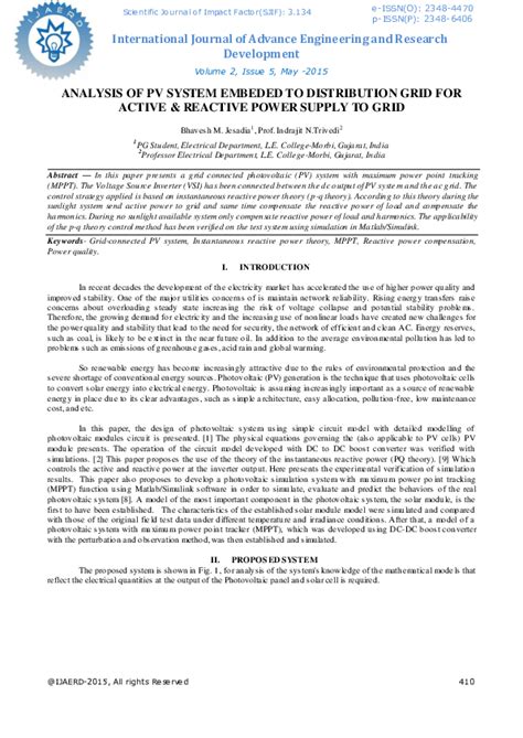 Pdf Analysis Of Pv System Embeded To Distribution Grid For Active