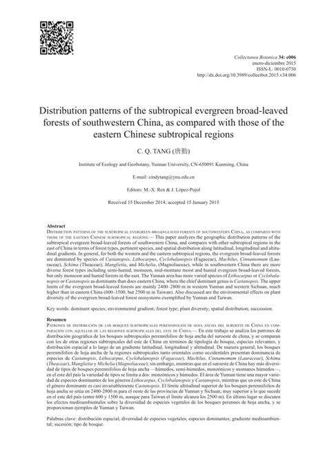 Pdf Distribution Patterns Of The Subtropical Evergreen Broad Leaved Forests Of Southwestern