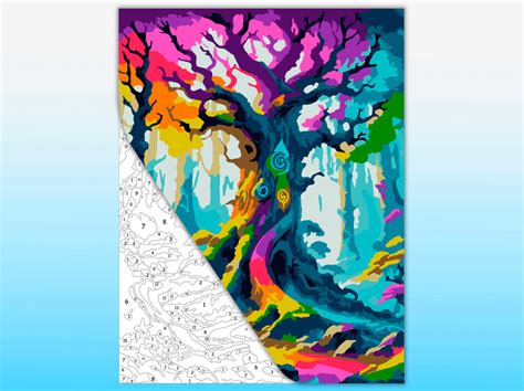 Розмальовка за номерами цифрами для дітей та дорослих антистрес картина Магічне дерево А4