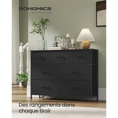 Commode 7 Tiroirs Songmics Acier Et Mdf Noir Dencre Et Noir