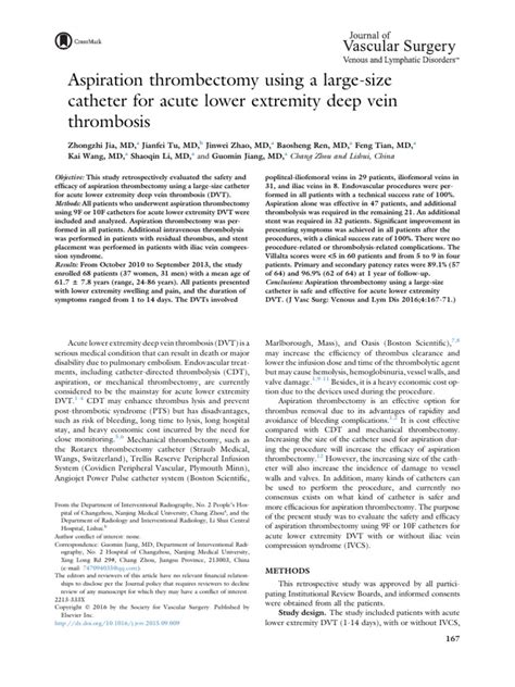 Aspiration Thrombectomy Using A Large Size Pdf Vein Interventional Radiology