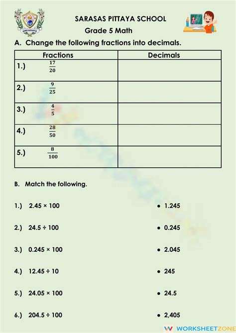 Decimals Conversion Worksheet
