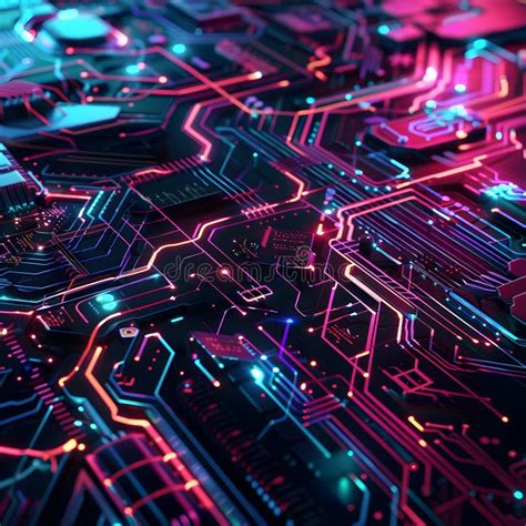 Abstract Circuit Board With Glowing Neon Lights Stock Illustration Illustration Of Pink