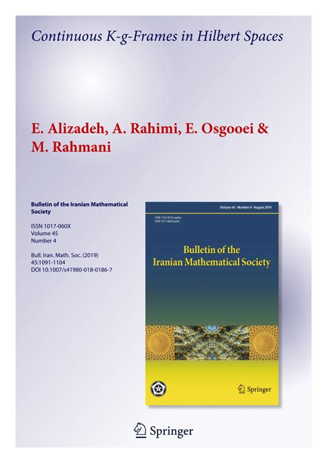 Pdf Continuous K G Frames In Hilbert Spaces