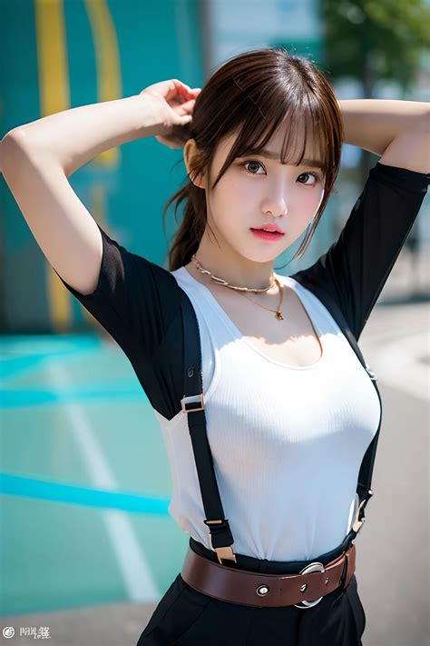 A Close Up Of A Woman With A Black Belt And A White Shirt Seaart Ai