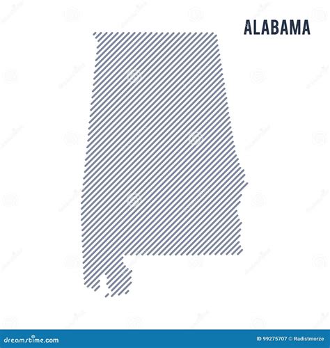 Vector Abstract Hatched Map Of State Of Alabama With Oblique Lines Isolated On A White