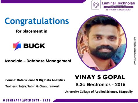 Congratulations Vinay 👏 Luminar Technolab Private Ltd