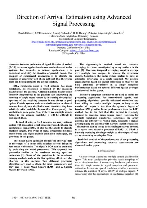PDF Direction Of Arrival Estimation Using Advanced Signal Processing