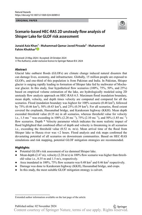 Scenario Based Hec Ras 2d Unsteady Flow Analysis Of Shisper Lake For