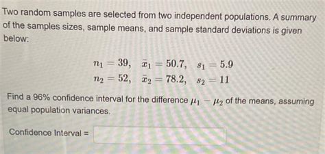 Solved Two Random Samples Are Selected From Two Independent