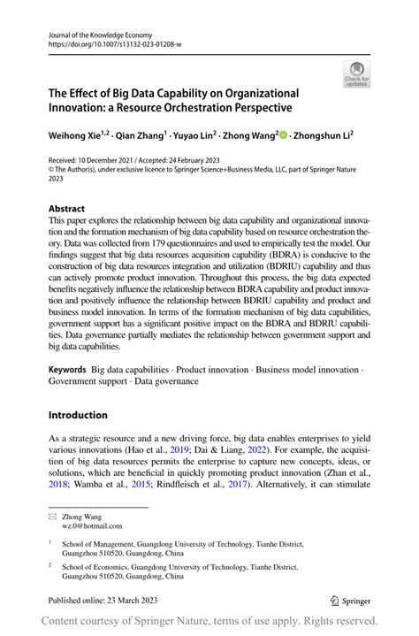 The Effect Of Big Data Capability On Organizational Innovation A Resource Orchestration