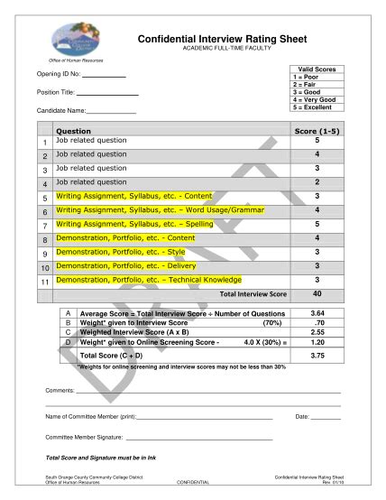 26 Applicant Interview Rating Sheet Free To Edit Download Print CocoDoc