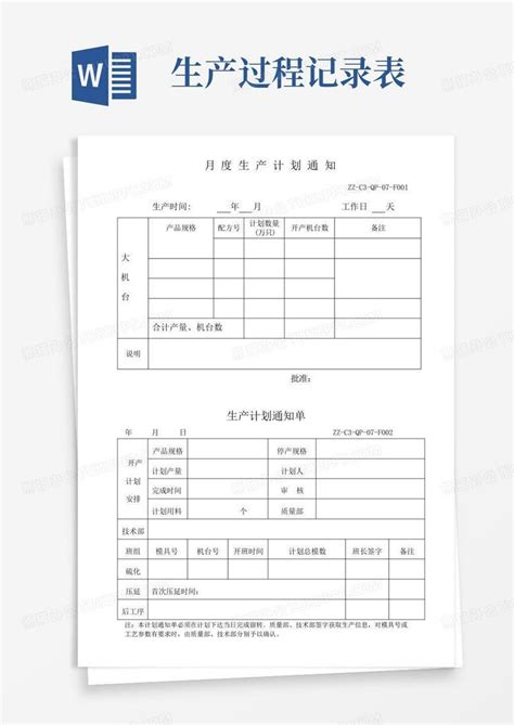 生产过程记录表word模板下载 编号lpmwgdmd 熊猫办公