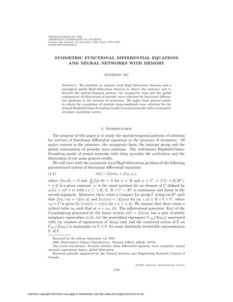 Pdf Symmetric Functional Differential Equations And Neural Networks