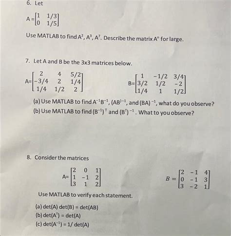 solved 6 let a [101 31 5] use matlab to find a2 a3 a7