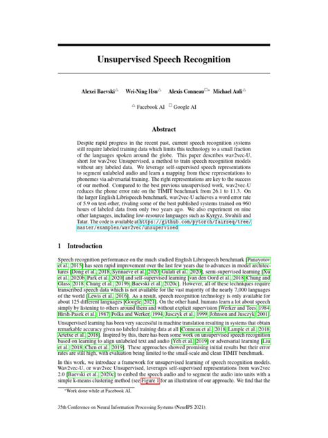 2384 Unsupervised Speech Recognitio Pdf Speech Recognition Cognitive Science
