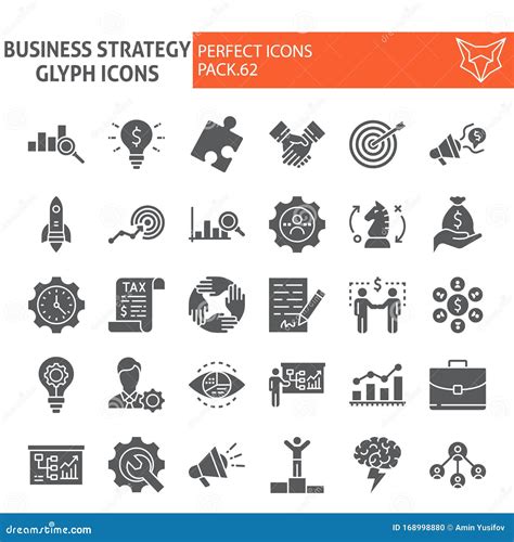 Business Strategy Glyph Icon Set Finance Symbols Collection Vector