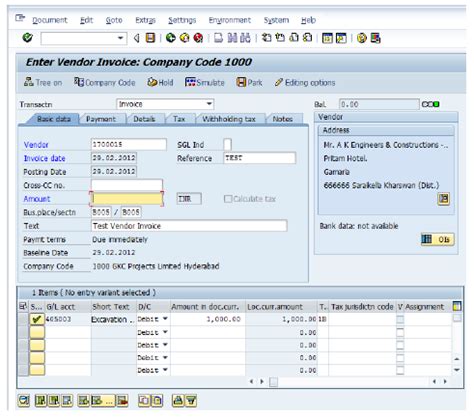 FB Posting Vendor Invoice AP SAP