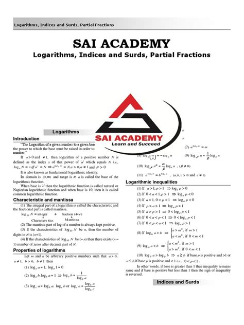 Logarithms Surds Indices Partial Fractions Pdf Logarithm Factorization