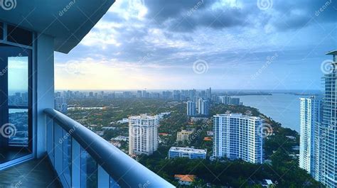 Scenic High Rise Balcony View Overlooking Urban Skyline And Coastline