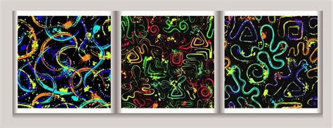 추상적인 물결 모양 소용돌이 돌리기 페인트 브러시 스트로크 얼룩 네온 밝은 색상의 산산조각이 난 페인트가 있는 패턴 세트 스포츠