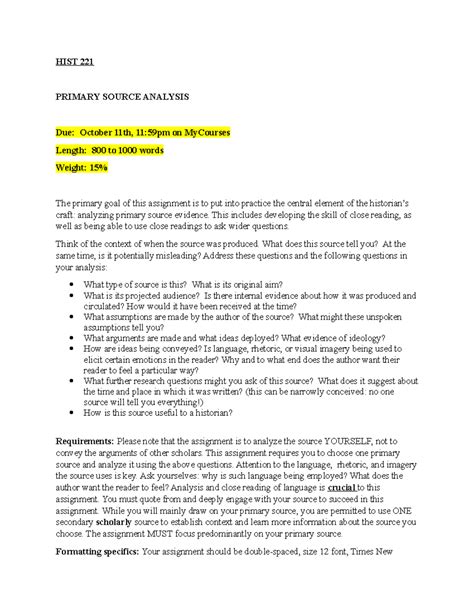 Primary Source Assignment 2 Hist 221 Primary Source Analysis Due