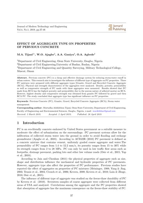 Pdf Effect Of Aggregate Type On Properties Of Pervious Concrete