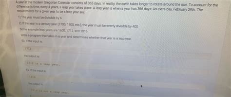 Solved Year Modern Gregorian Calendar Consists 365 Days Reality